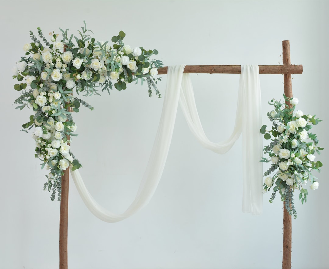 Greenery Wedding Arrangement With White Rose Flowers Wedding Arch Swag ...