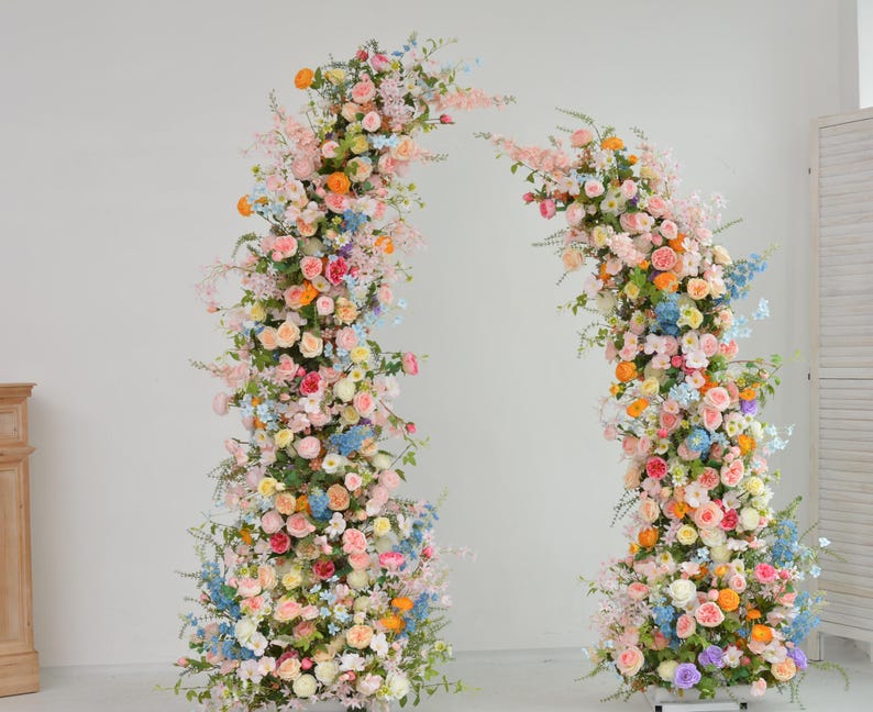 Wedding Floral Arch Arrangement: Pastel, Blue & Orange Flowers - Etsy