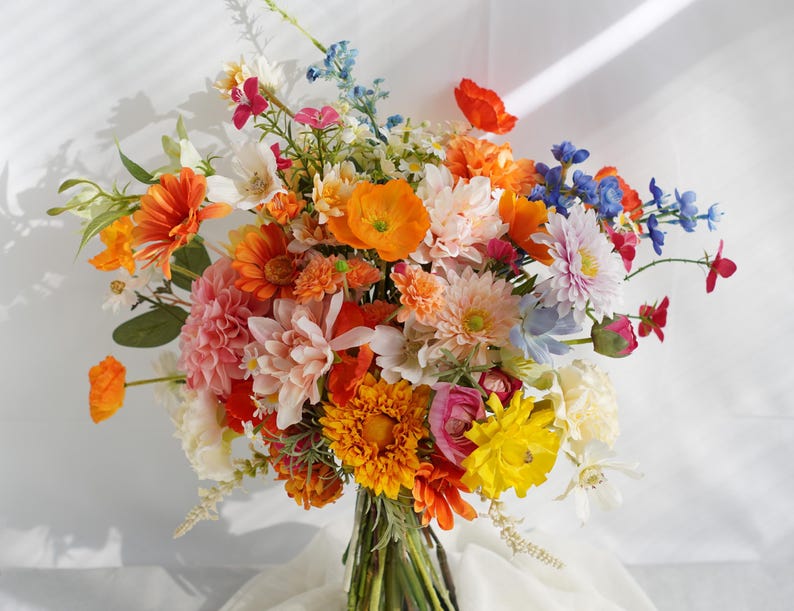 Vibrant Multi-color Spring Summer Bridal Bouquet Bright Wildflower ...