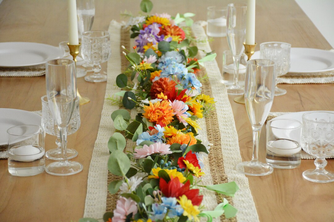 Eucalyptus Garland With Colorful Flowers Summer Garland for Table ...