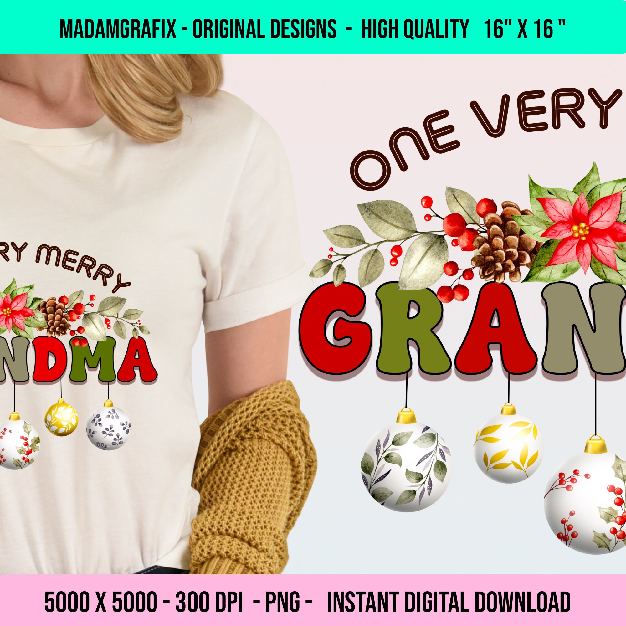 PNG: One Very Merry Grandma Png, Christmas Ornaments Grandma Png, Holidays Winter Grandma ...