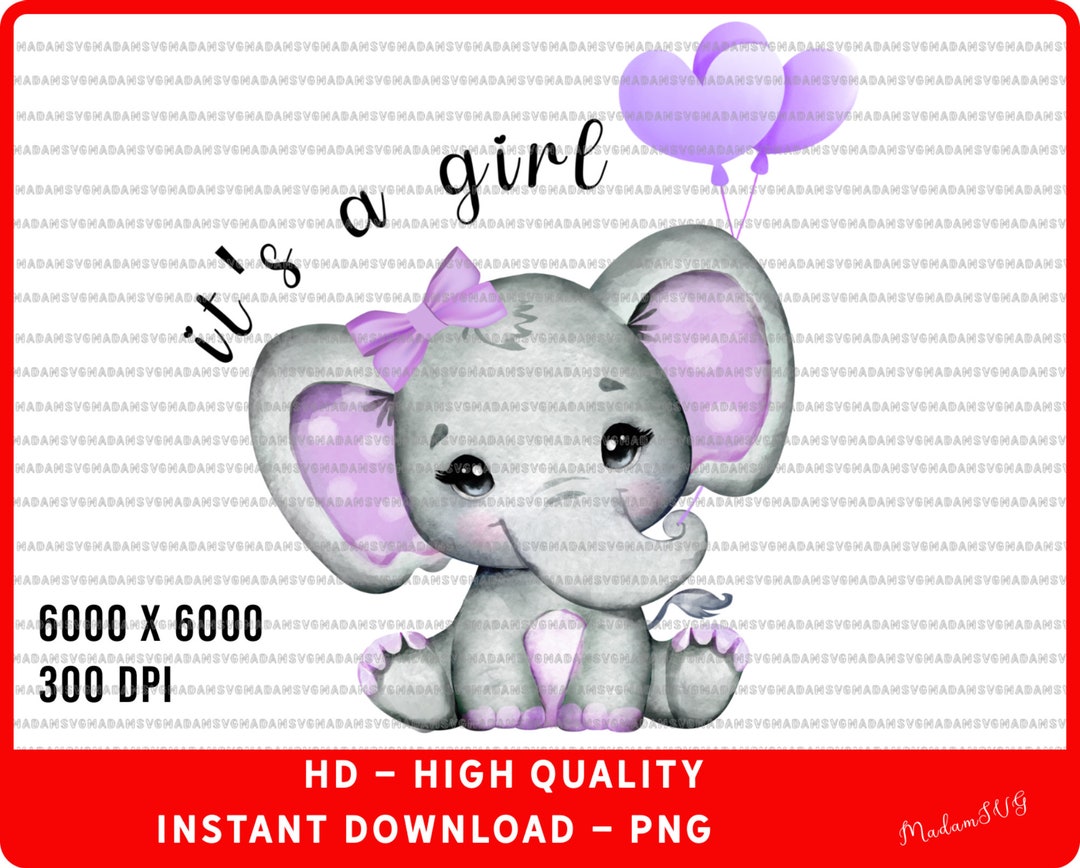HD PNG: Elephant Baby Girl Png, Purple, It's a Girl Sublimation Png ...