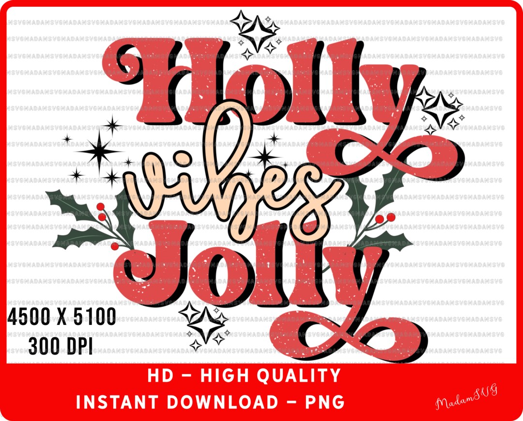 PNG: Holly Jolly Vibes Png, Retro Christmas PNG, Vintage Christmas ...