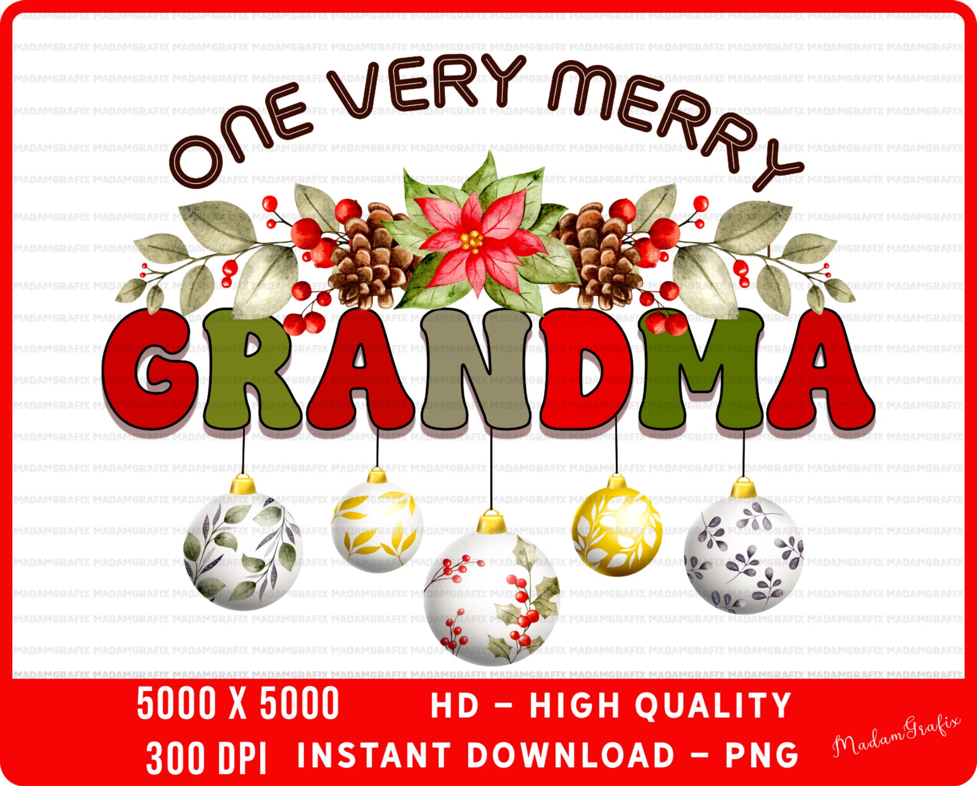 PNG: One Very Merry Grandma Png, Christmas Ornaments Grandma Png ...