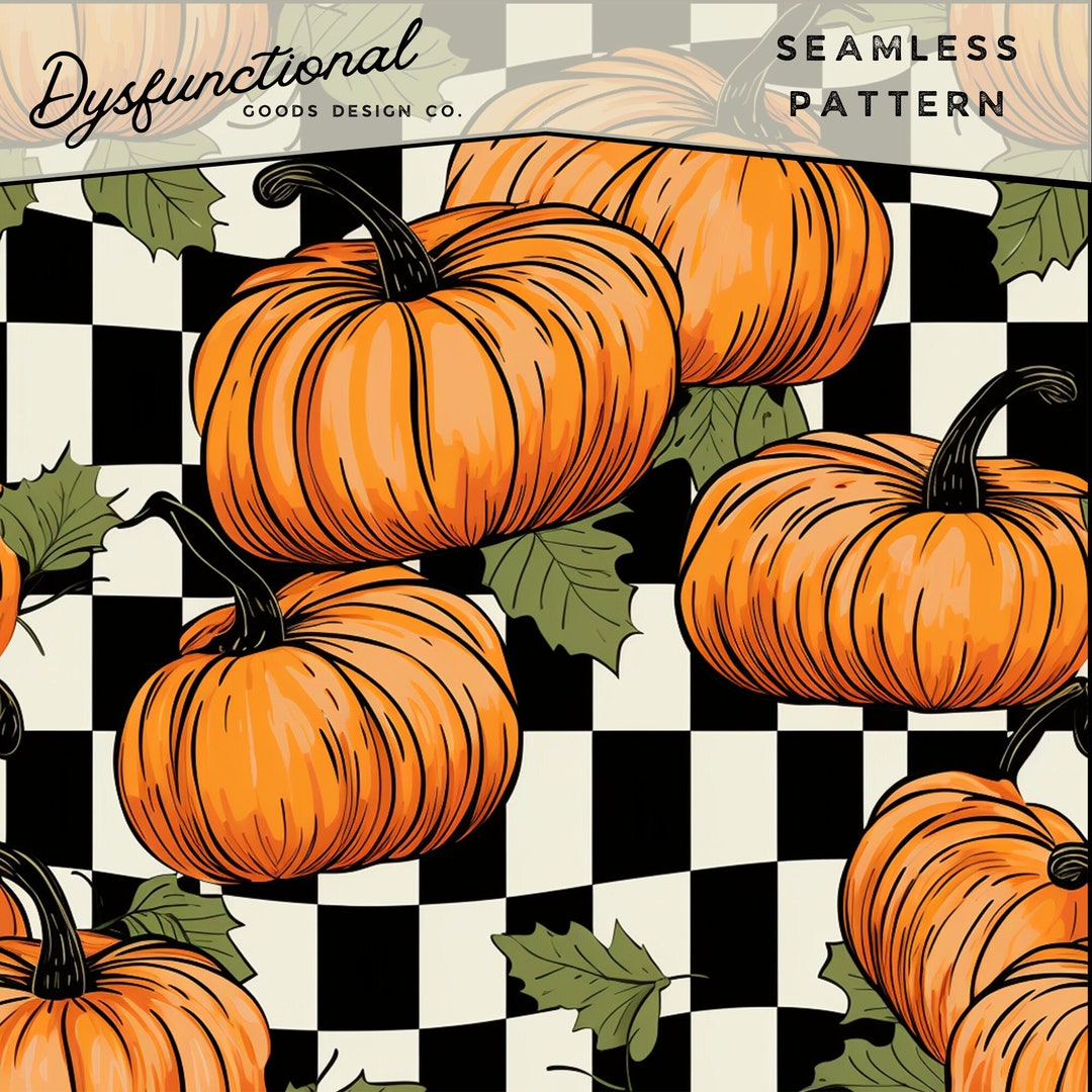 Checkerboard Pumpkin Seamless Pattern, Fall Digital Design, Pumpkin ...