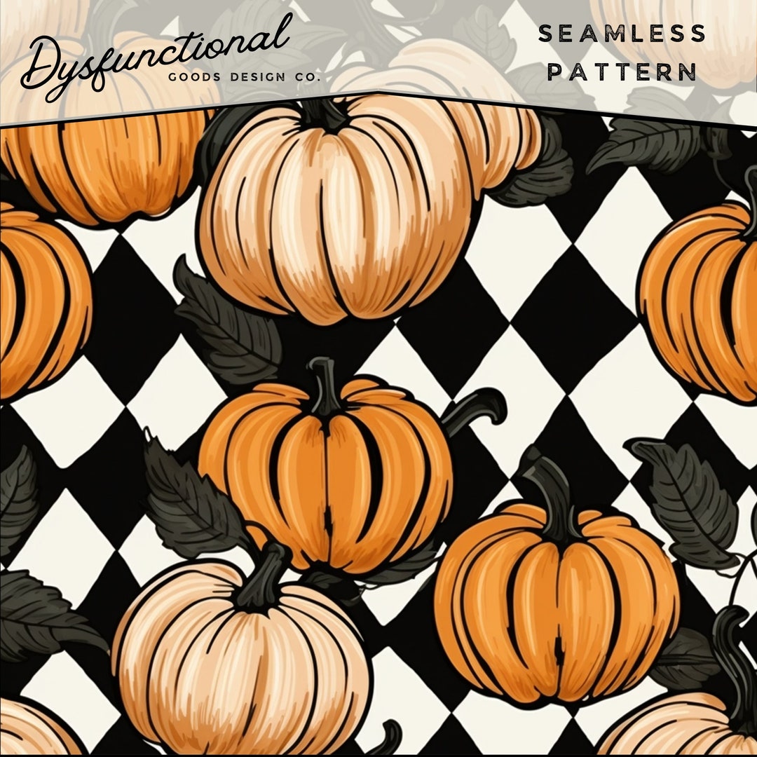 Pumpkin Checkerboard Seamless Pattern, Fall Digital Design, Pumpkin ...