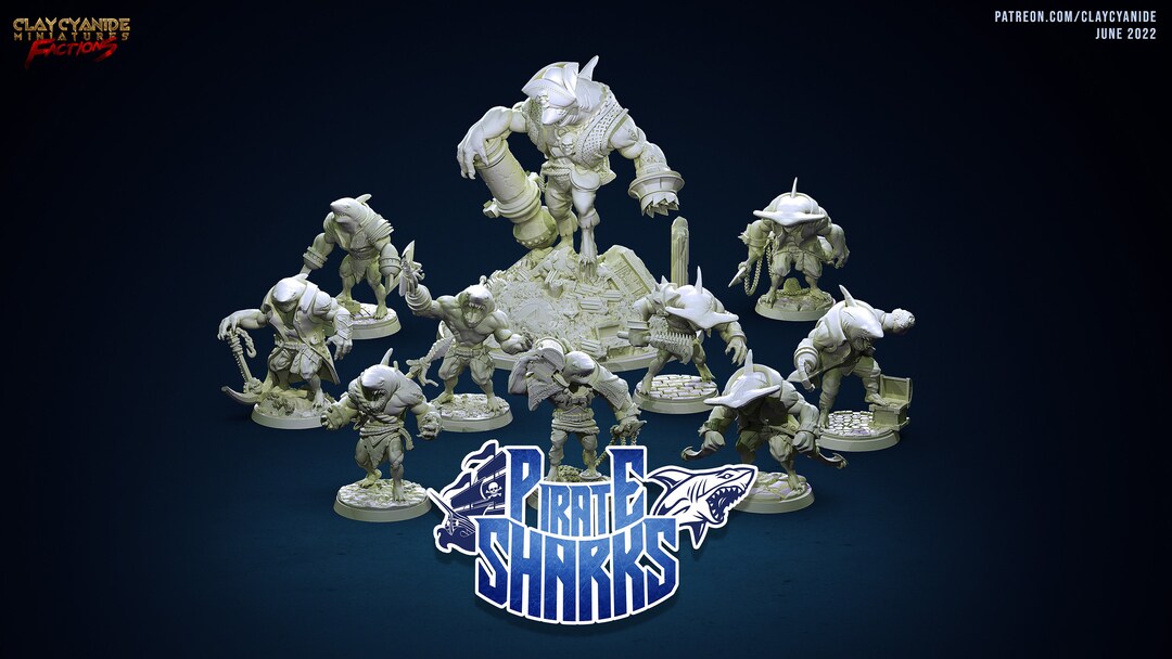 Pirate Sharks 4 Options Sharkman Fishman Pirates Fantasy Miniatures ...