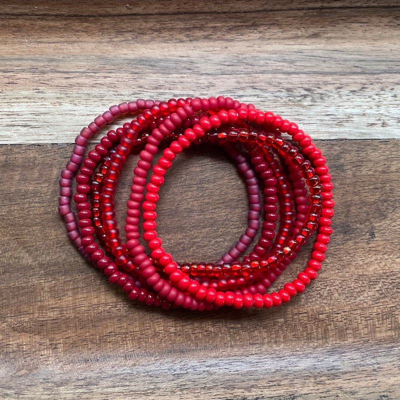 Red Beaded Bracelet - Etsy