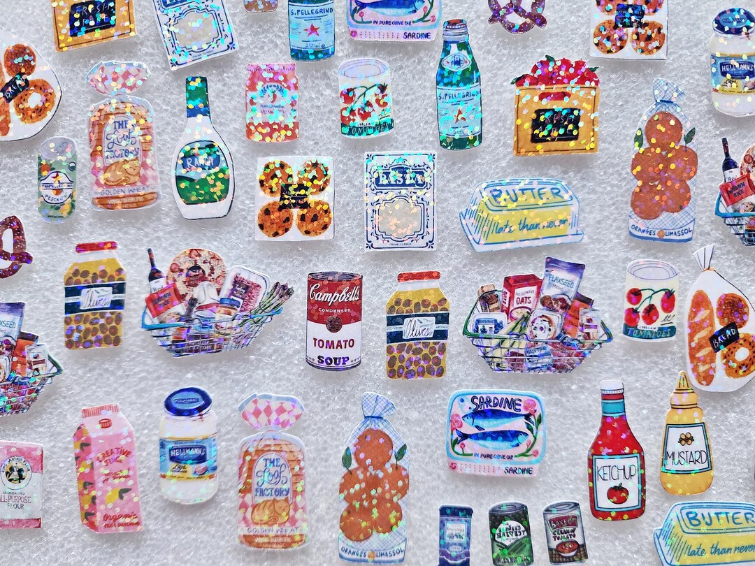Grocery Store Stickers, Sparkly Food Sticker Set for Recipe Books and ...