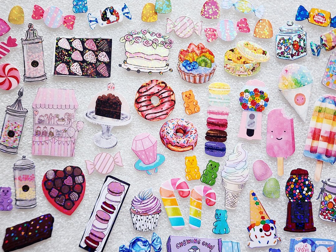 Sparkly Candy Sticker Pack: Sweet Dessert Planner Stickers - 65 Pieces ...