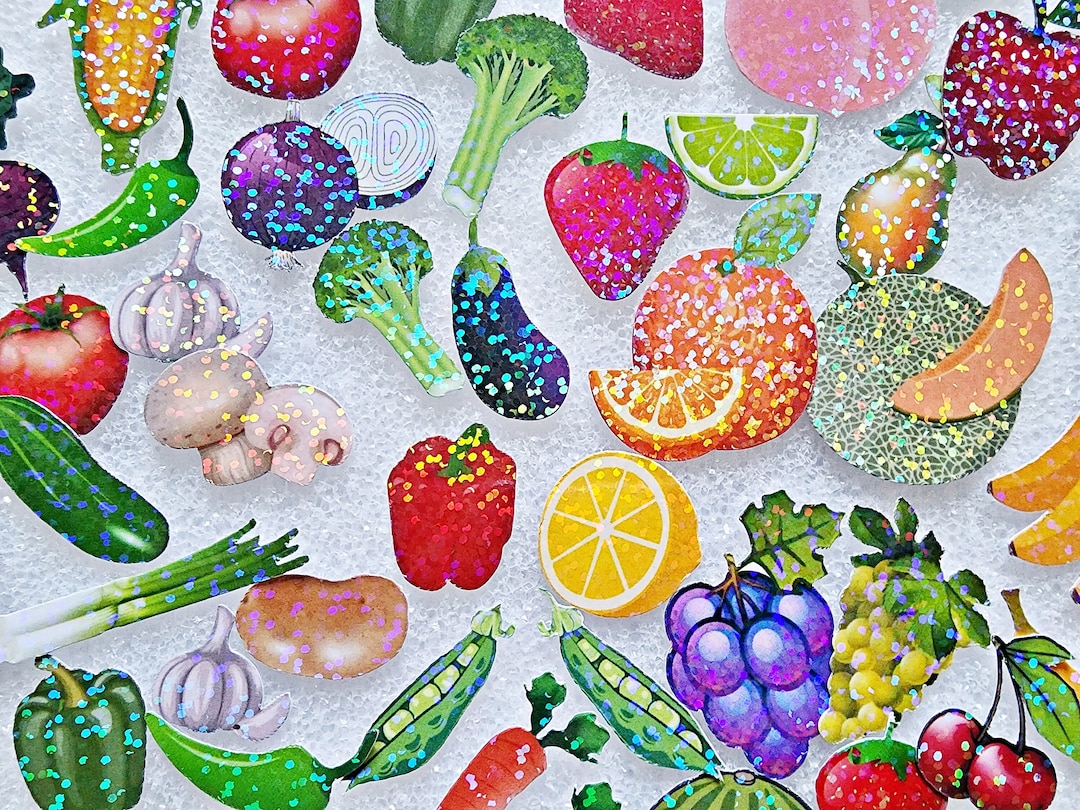 Fruit and Vegetable Stickers, Sparkly Food Sticker Set for Recipe Books ...