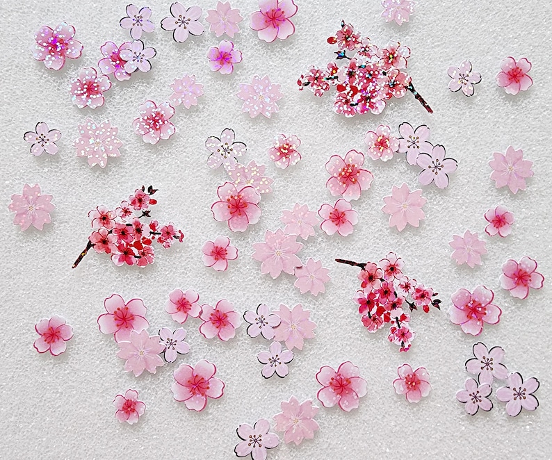 Cherry Blossom Stickers Sparkly Sakura Flower Stickers for - Etsy