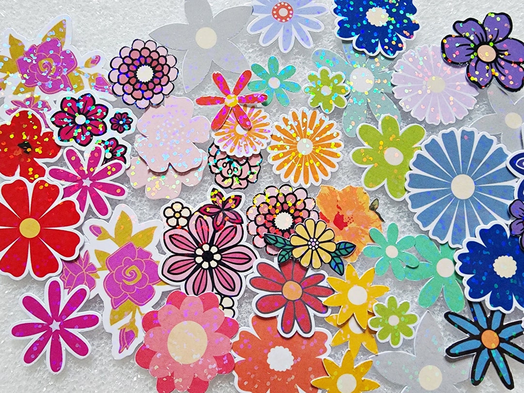 Sparkly Rainbow Flower Stickers, Loose Floral Sticker Set 45 Pieces - Etsy