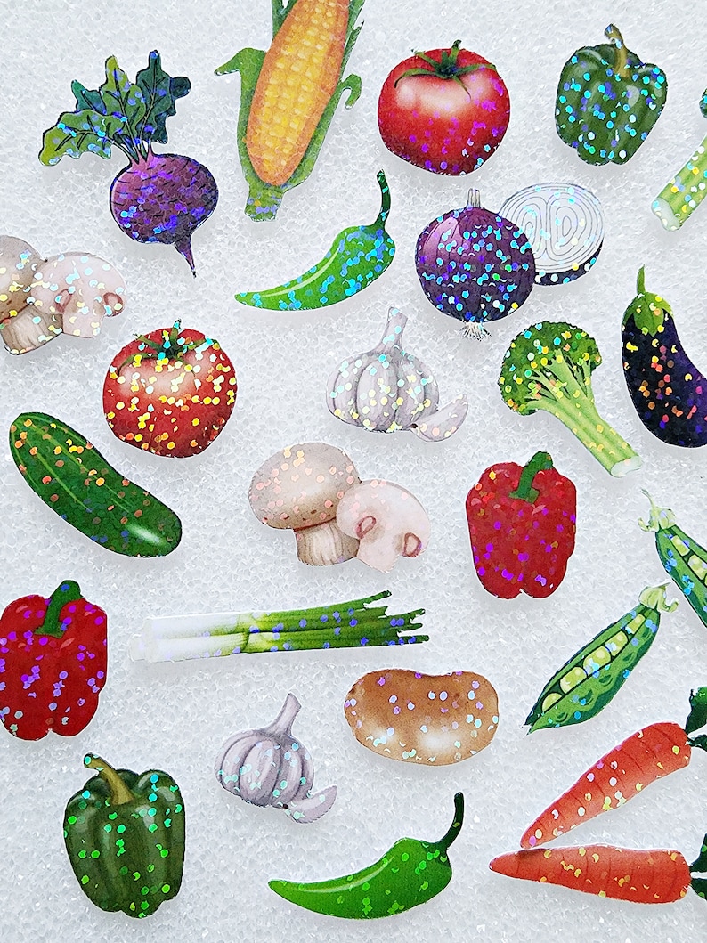 Fruit and Vegetable Stickers, Sparkly Food Sticker Set for Recipe Books ...