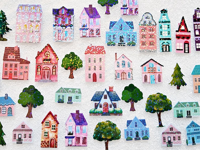 Sparkly House Stickers, Cute Town Sticker Set for Planners and ...