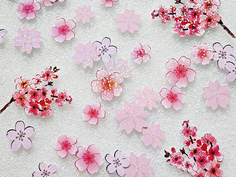 Cherry Blossom Stickers Sparkly Sakura Flower Stickers for - Etsy