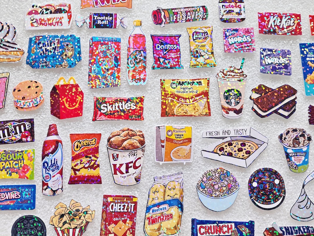 Snack Food Stickers, Sparkly Food Decals for Scrapbooks and Planners ...