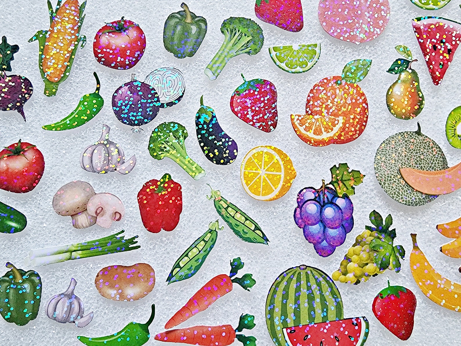 Fruit and Vegetable Stickers, Sparkly Food Sticker Set for Recipe Books ...