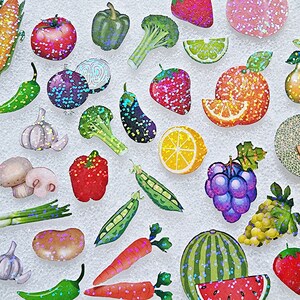 Fruit and Vegetable Stickers, Sparkly Food Sticker Set for Recipe Books ...