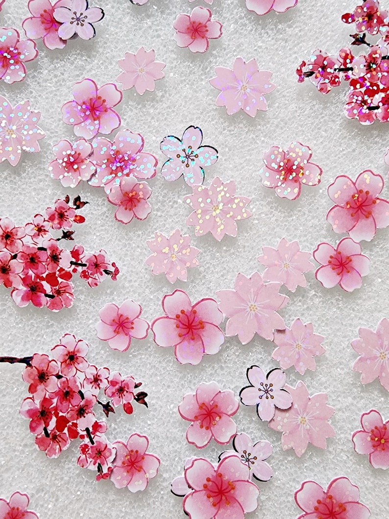 Cherry Blossom Stickers Sparkly Sakura Flower Stickers for - Etsy