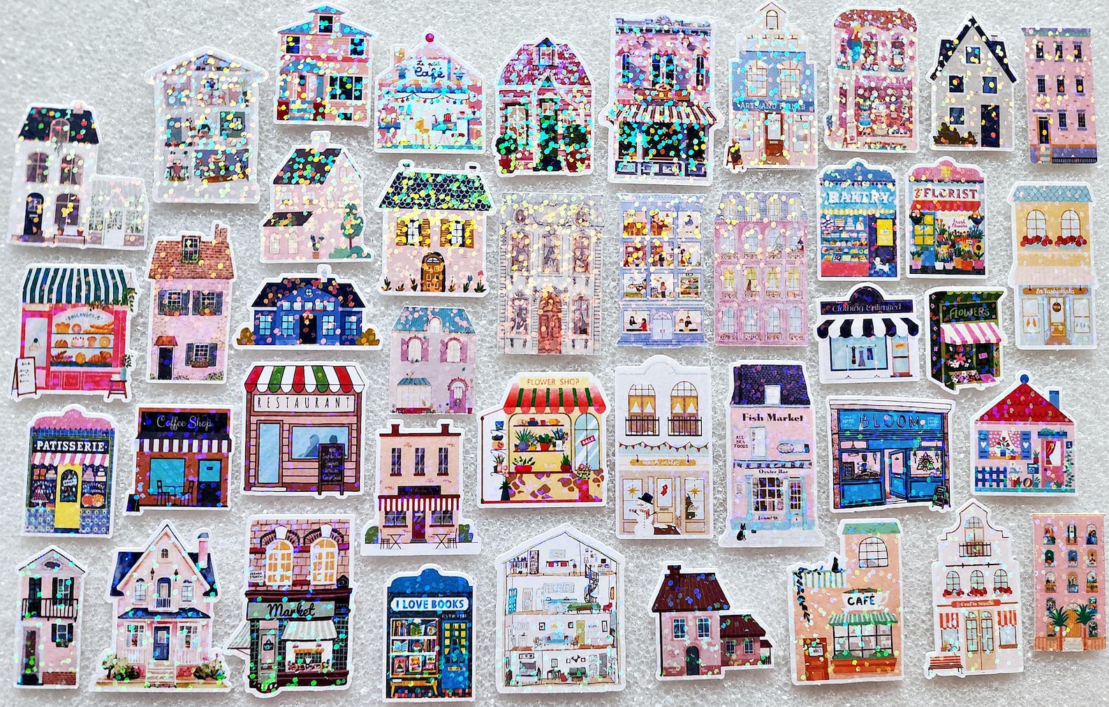 Mini Stores and House Stickers, Sparkly Town Sticker Pack for Planners ...