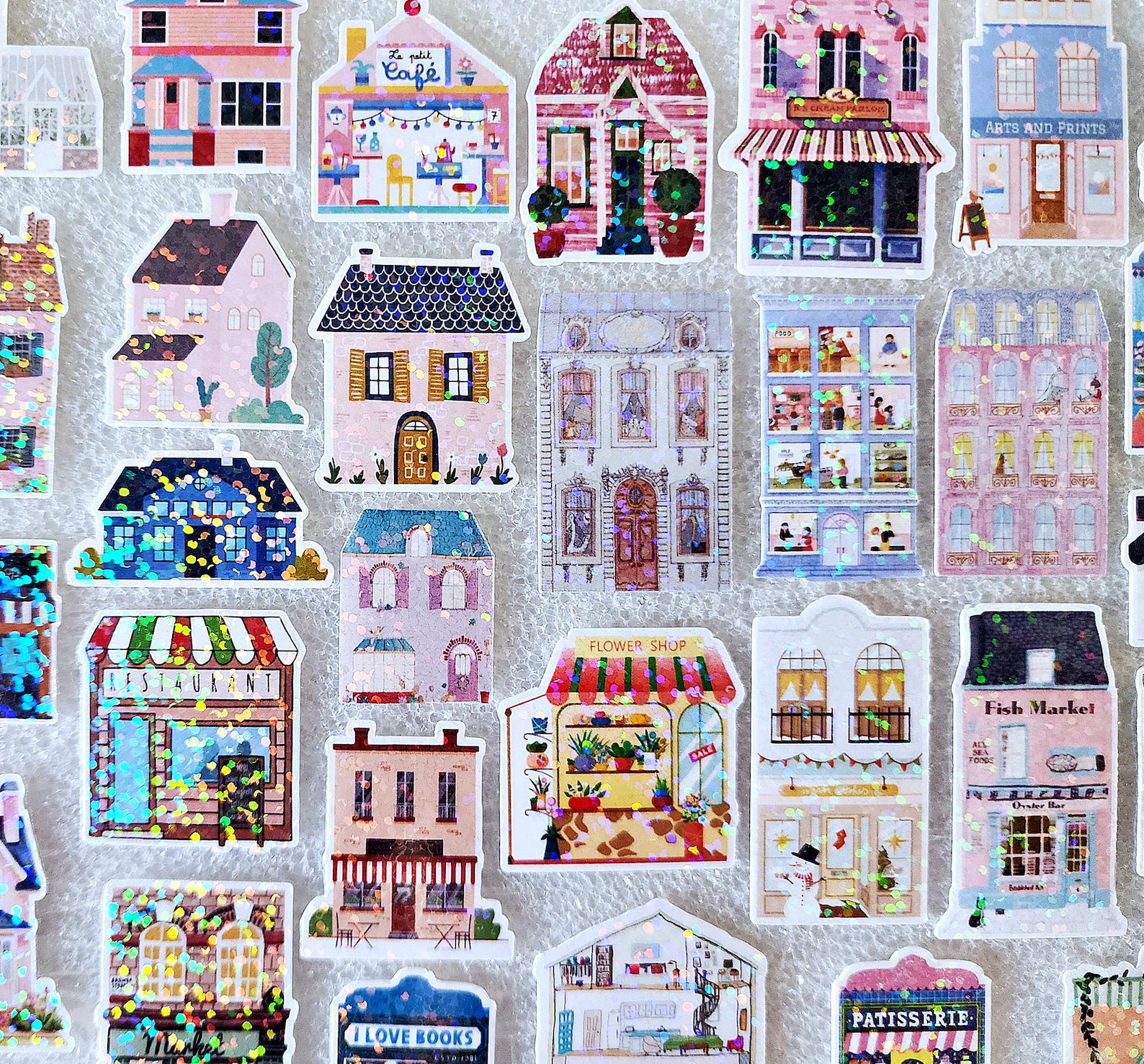 Mini Stores and House Stickers, Sparkly Town Sticker Pack for Planners ...