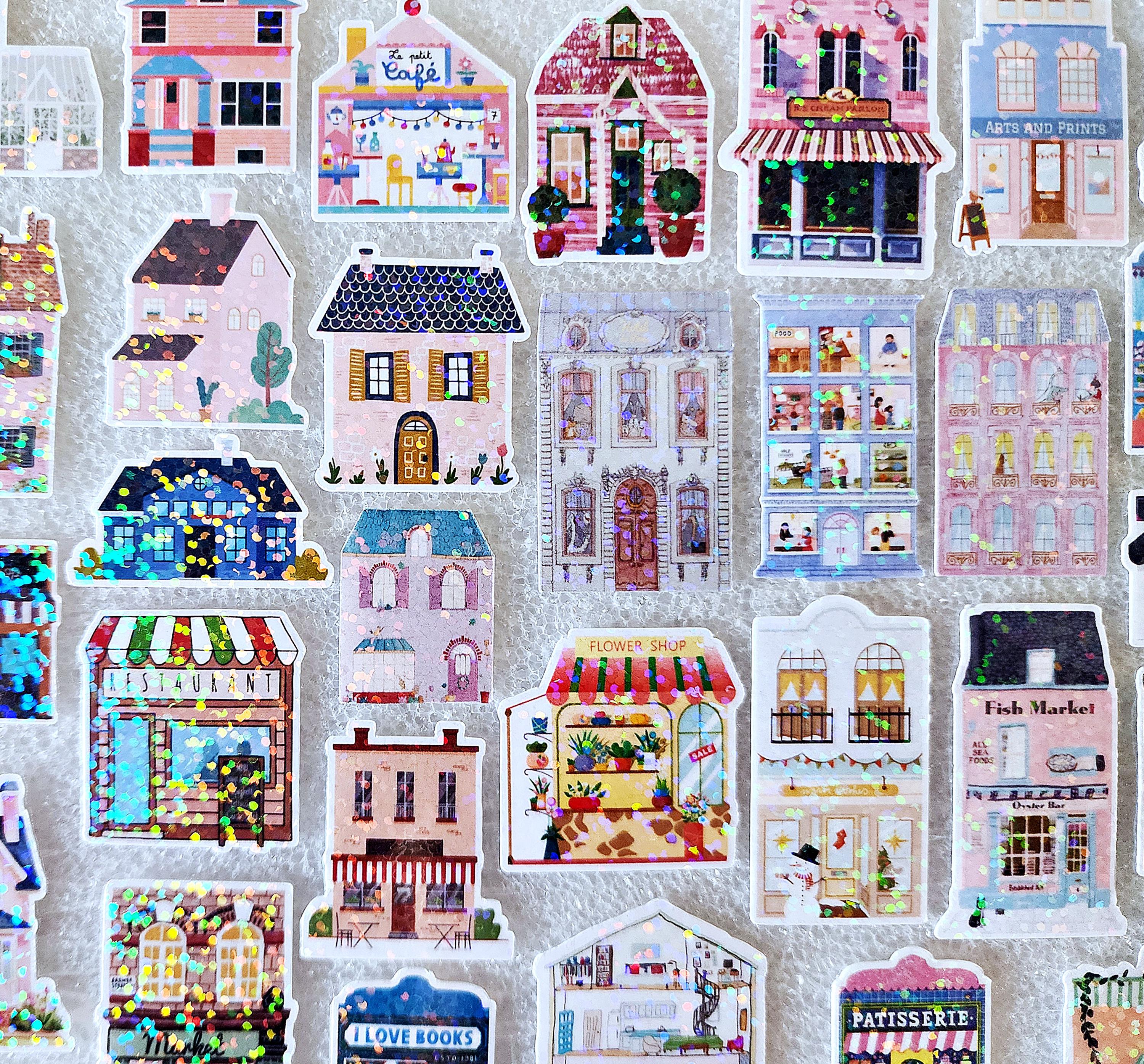 Mini Stores and House Stickers, Sparkly Town Sticker Pack for Planners ...