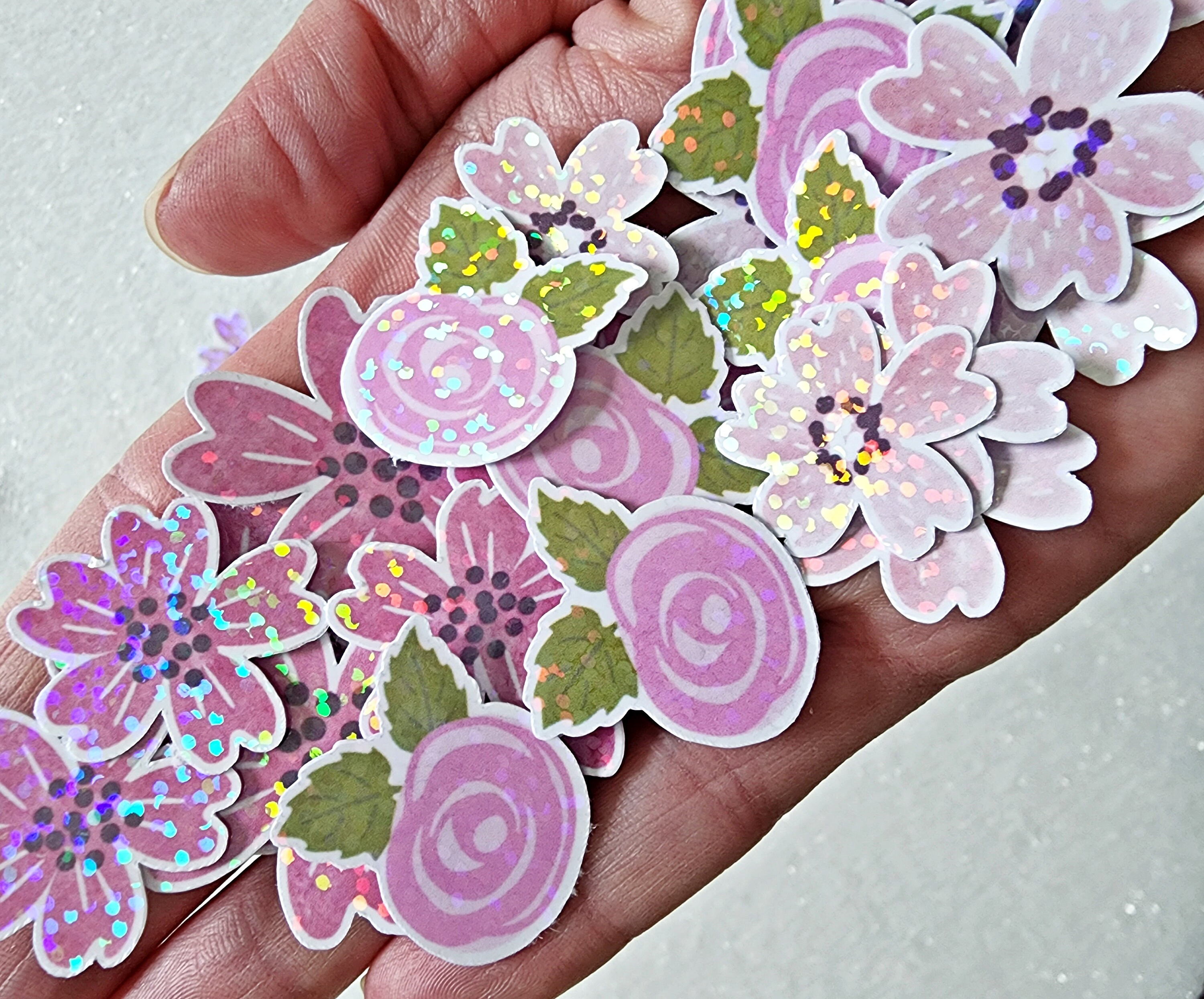 Sparkly Pink Floral Stickers: Rose & Flower Decals, 30 Pieces - Etsy