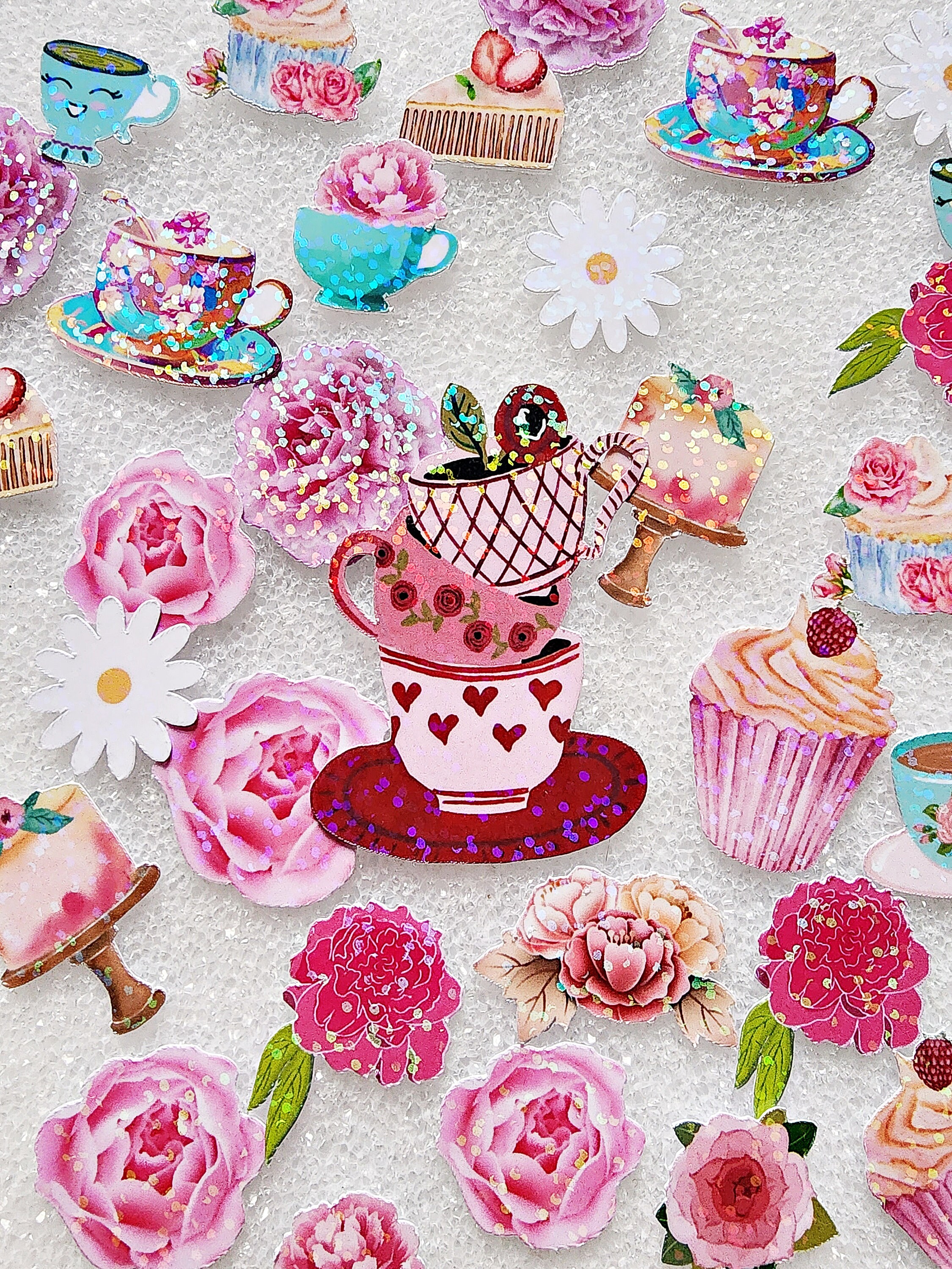 Sparkly Peonies and Teacup Stickers: Tea Party Scrapbook Sticker Set ...