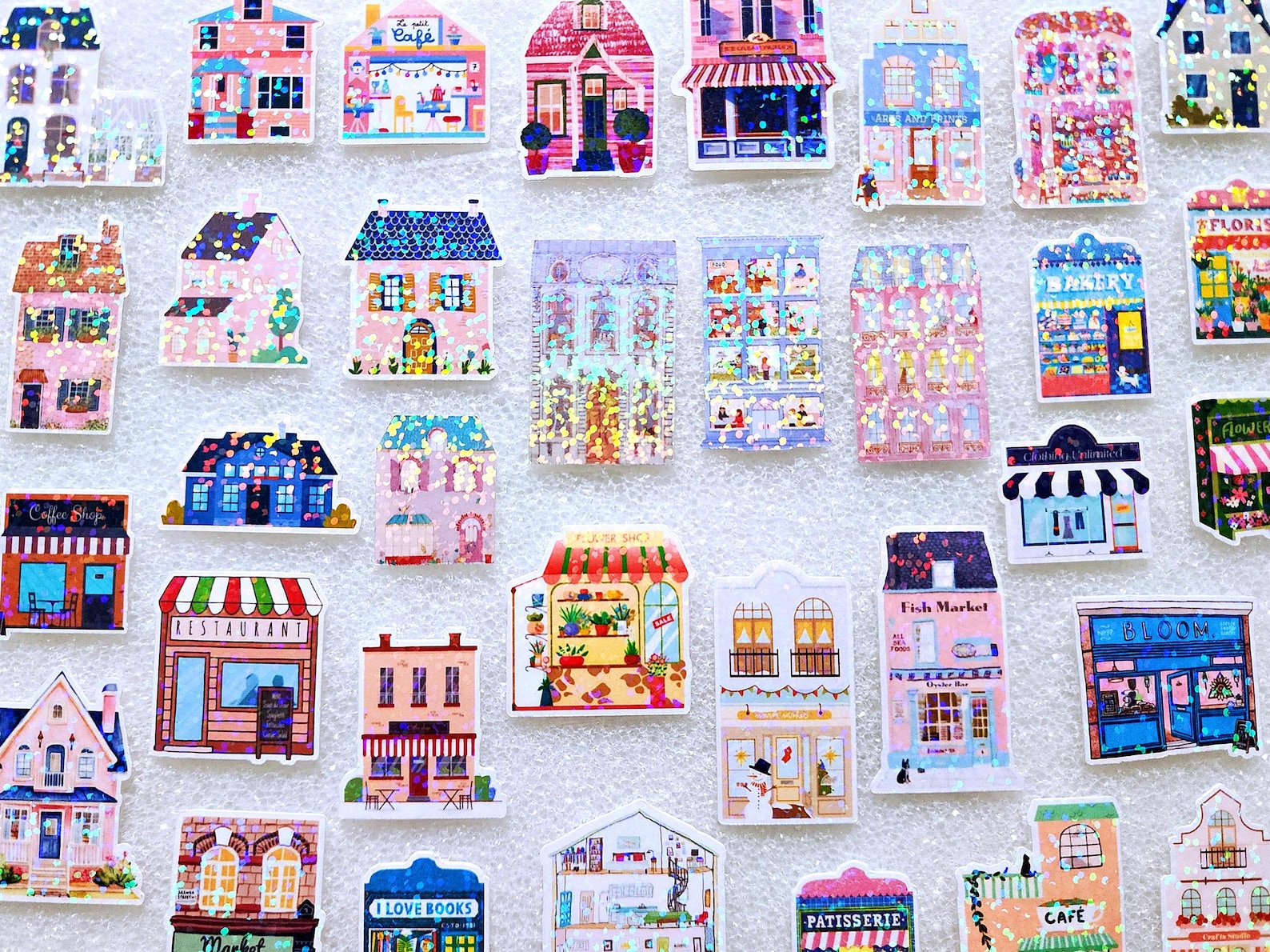 Mini Stores and House Stickers, Sparkly Town Sticker Pack for Planners ...
