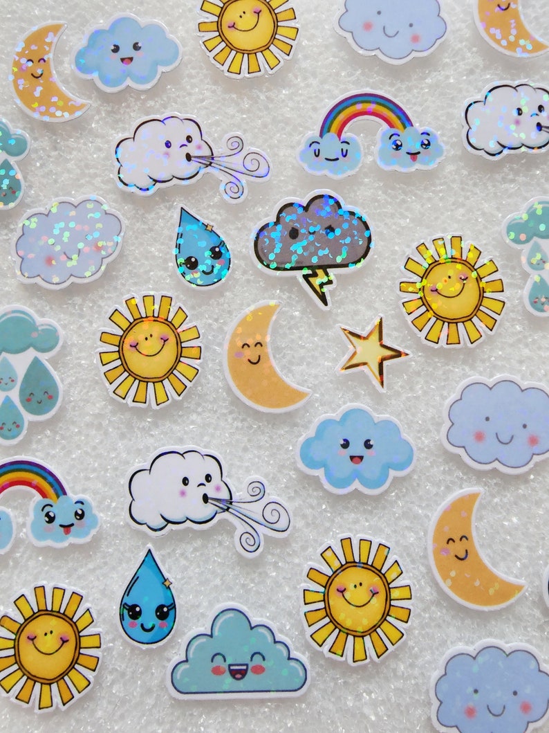 Weather Stickers Sparkly Weather Sticker Set for Calendars - Etsy