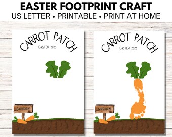 Hoppy Easter Footprint Art, Carrot Footprint Craft, Easter Footprint ...