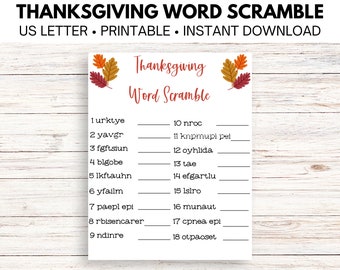 Thanksgiving Word Scramble Kid Games Printable - Etsy