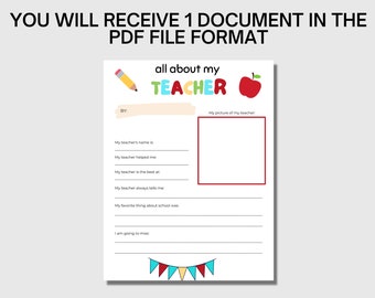 All About My Teacher Worksheet - Etsy