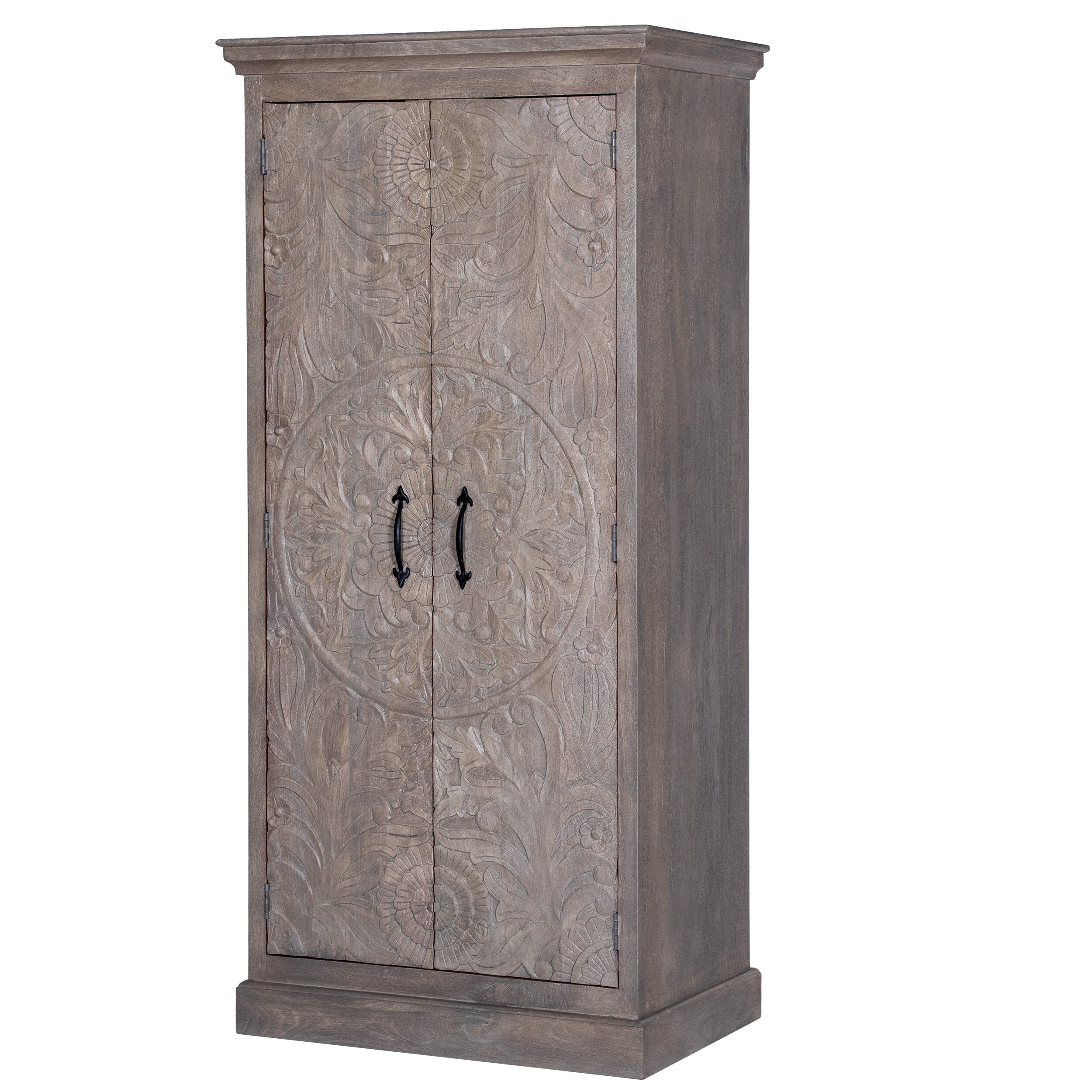 Solid Wood Rustic Armoire Hand Carved, Smoke Gray Finish - Etsy