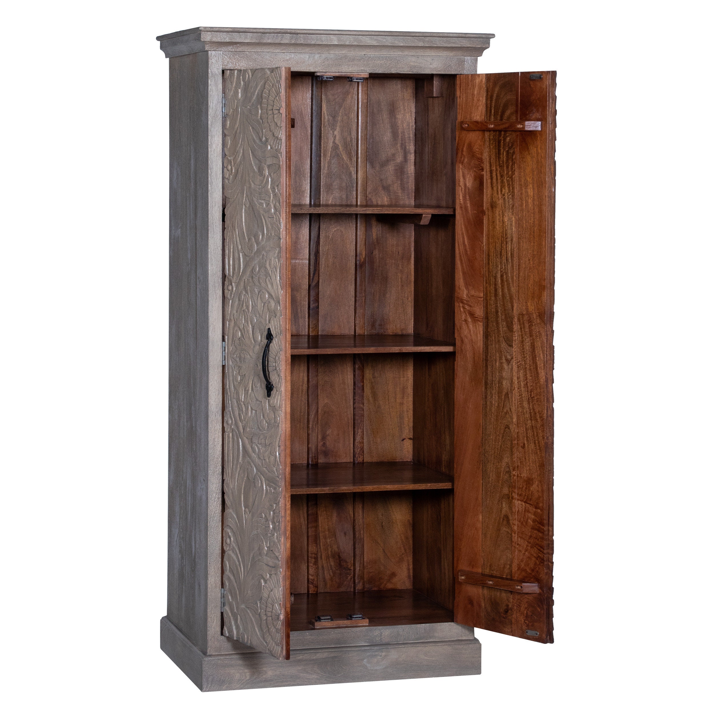 Solid Wood Rustic Armoire Hand Carved, Smoke Gray Finish - Etsy