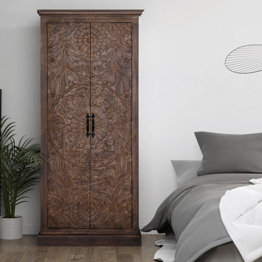 Solid Wood Rustic Armoire Hand Carved, Smoke Gray Finish - Etsy