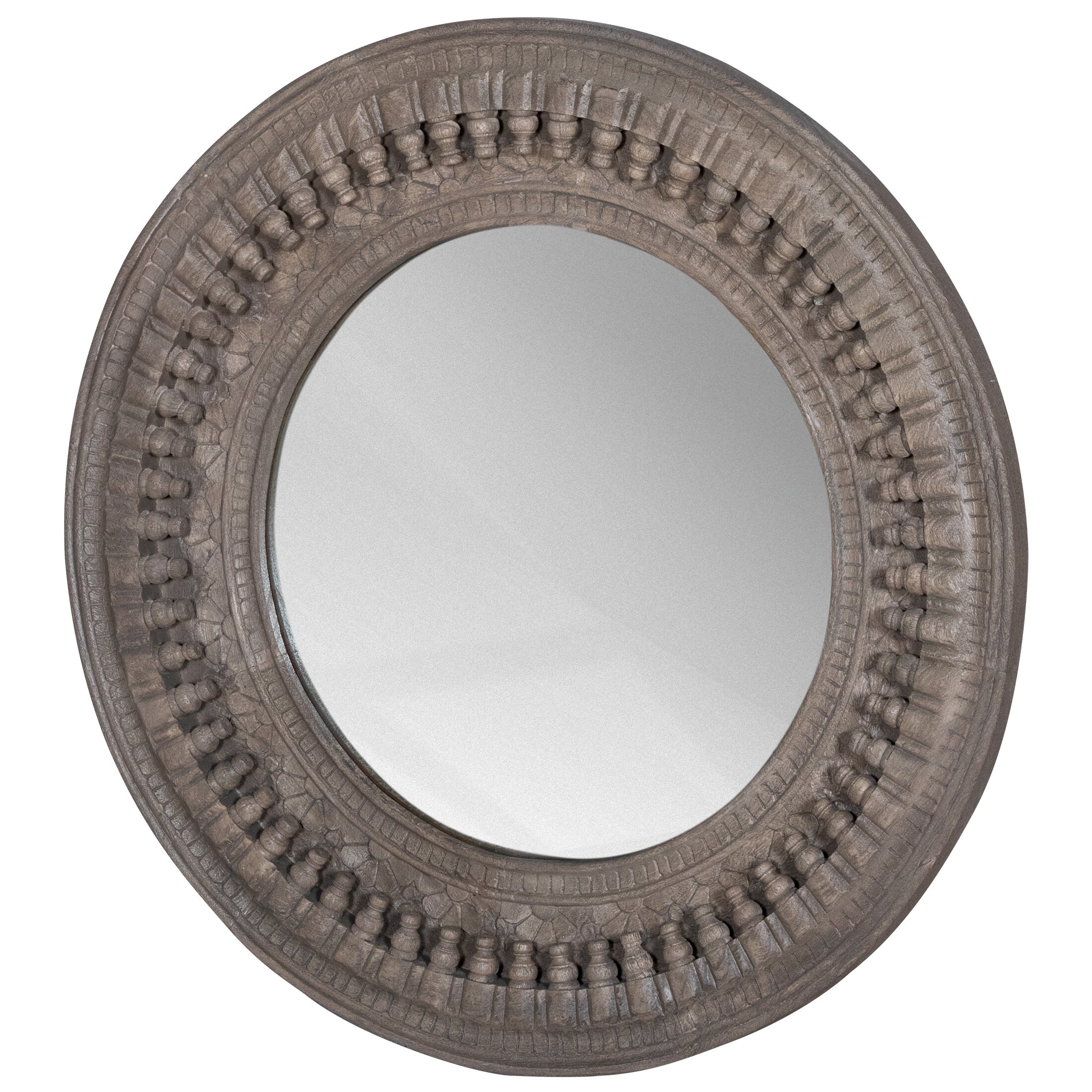 Hand-carved Round Wooden Mirror-artisan Crafted Decorative Wall Mirror ...