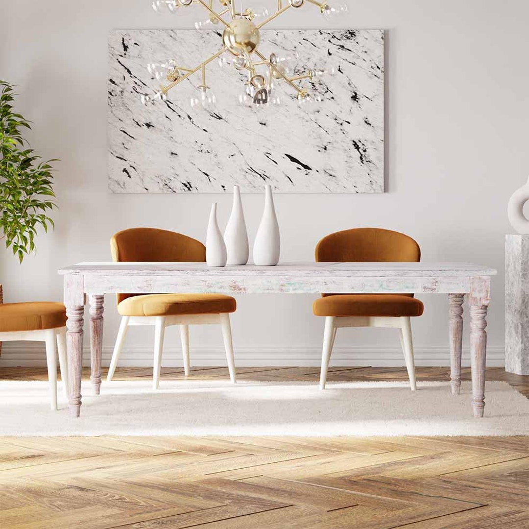 White 90 Inch Long Solid Wood Dining Table - Etsy