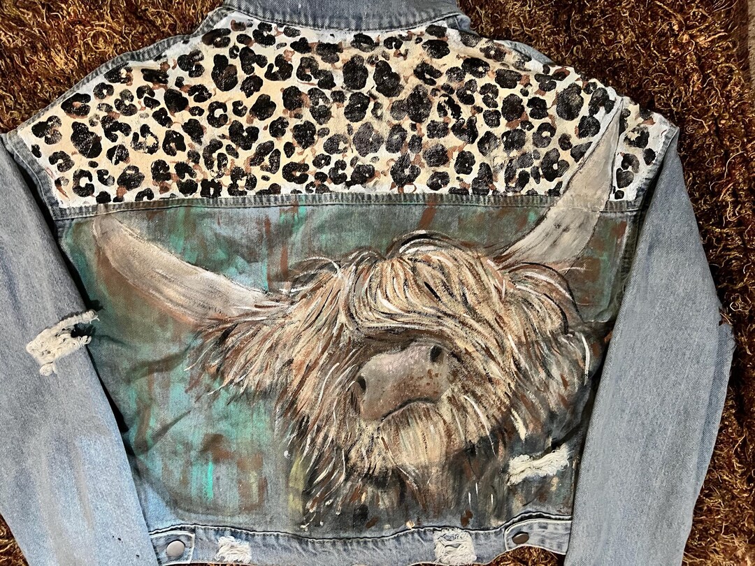 Hand Painted Highland Cow Jean Jacket, Hand Painted Jean Jacket ...