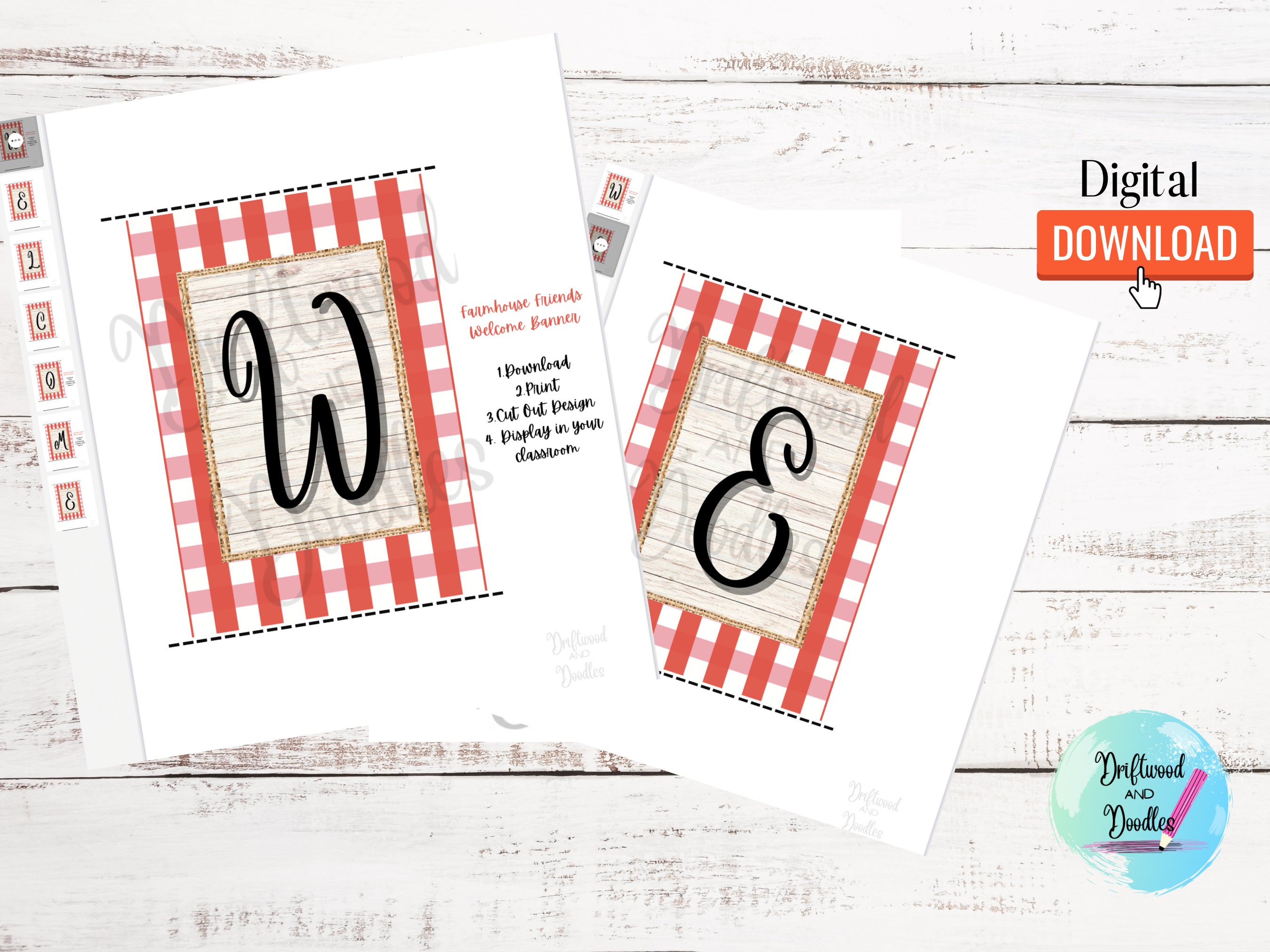 Farmhouse Welcome Banner: Gingham Classroom Decor (digital Download) - Etsy