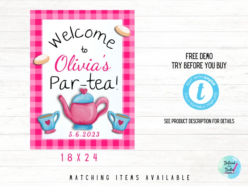 Editable Tea Party Birthday Welcome Sign Template, Party Welcome Sign ...