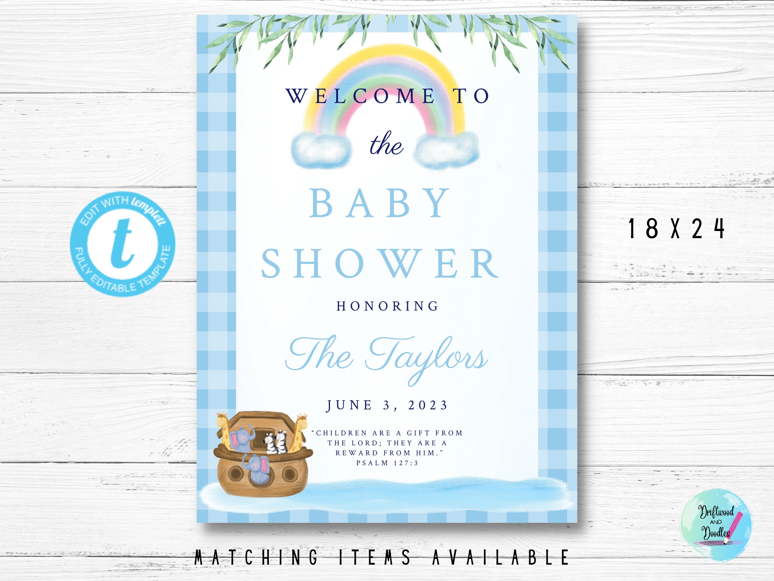 Noah's Ark Baby Shower Welcome Sign: Pastel Rainbow (digital Download ...