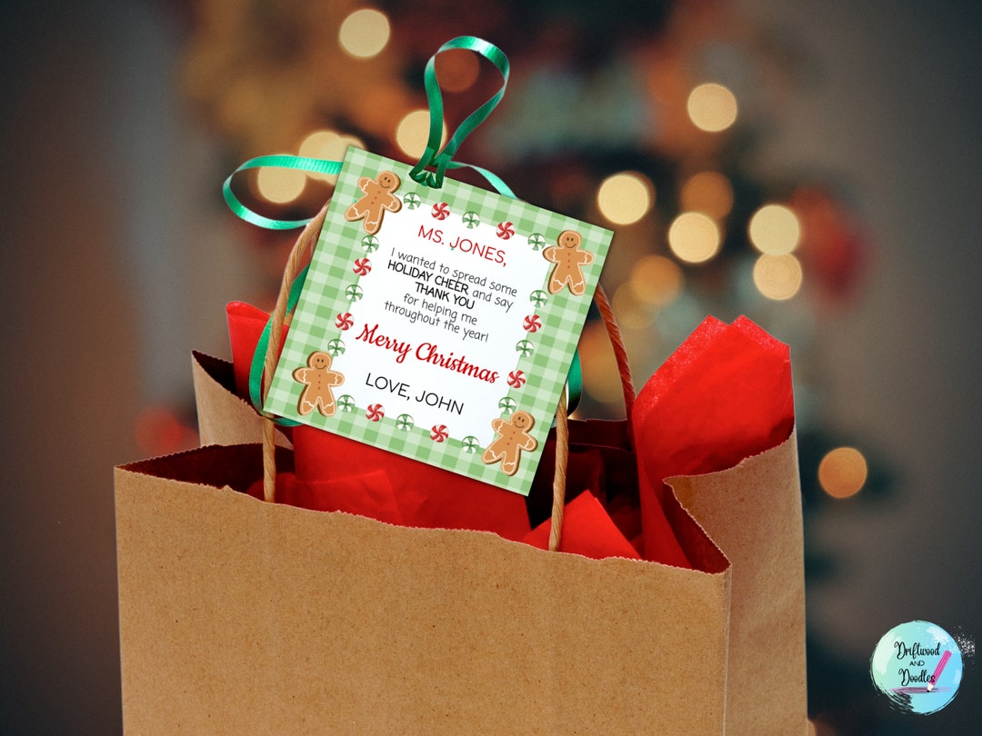 Teacher Christmas Gift Tag,gingerbread Cookie Editable Christmas Gift ...