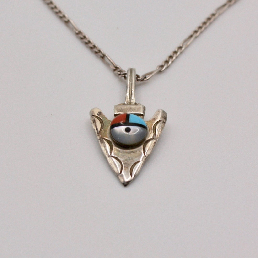 Vintage Navajo Native American Arrow Turquoise Moonstone Pendant Chain ...