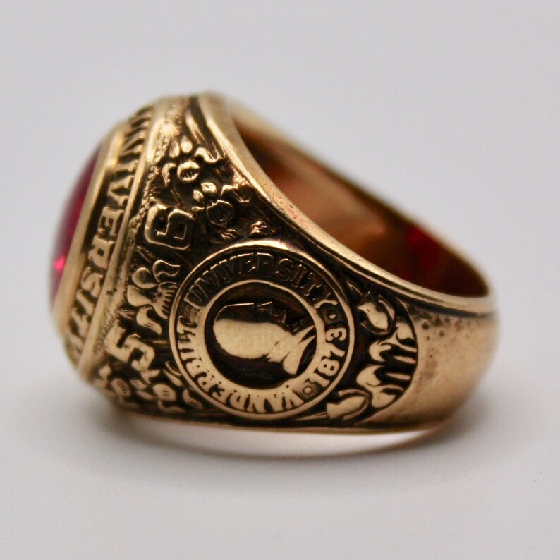 Vintage Large Heavy 1956 Vanderbilt University 10K Yellow Gold Ruby Men ...