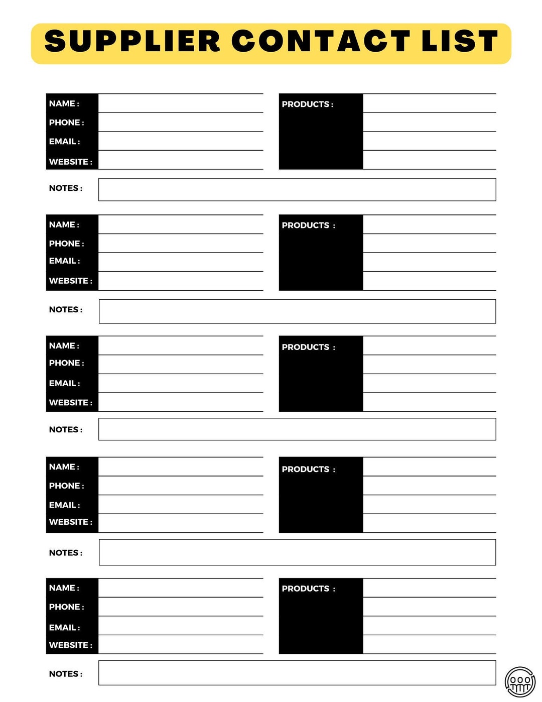 Supplier Contact List, Printable Supply Inventory List, Small Business ...