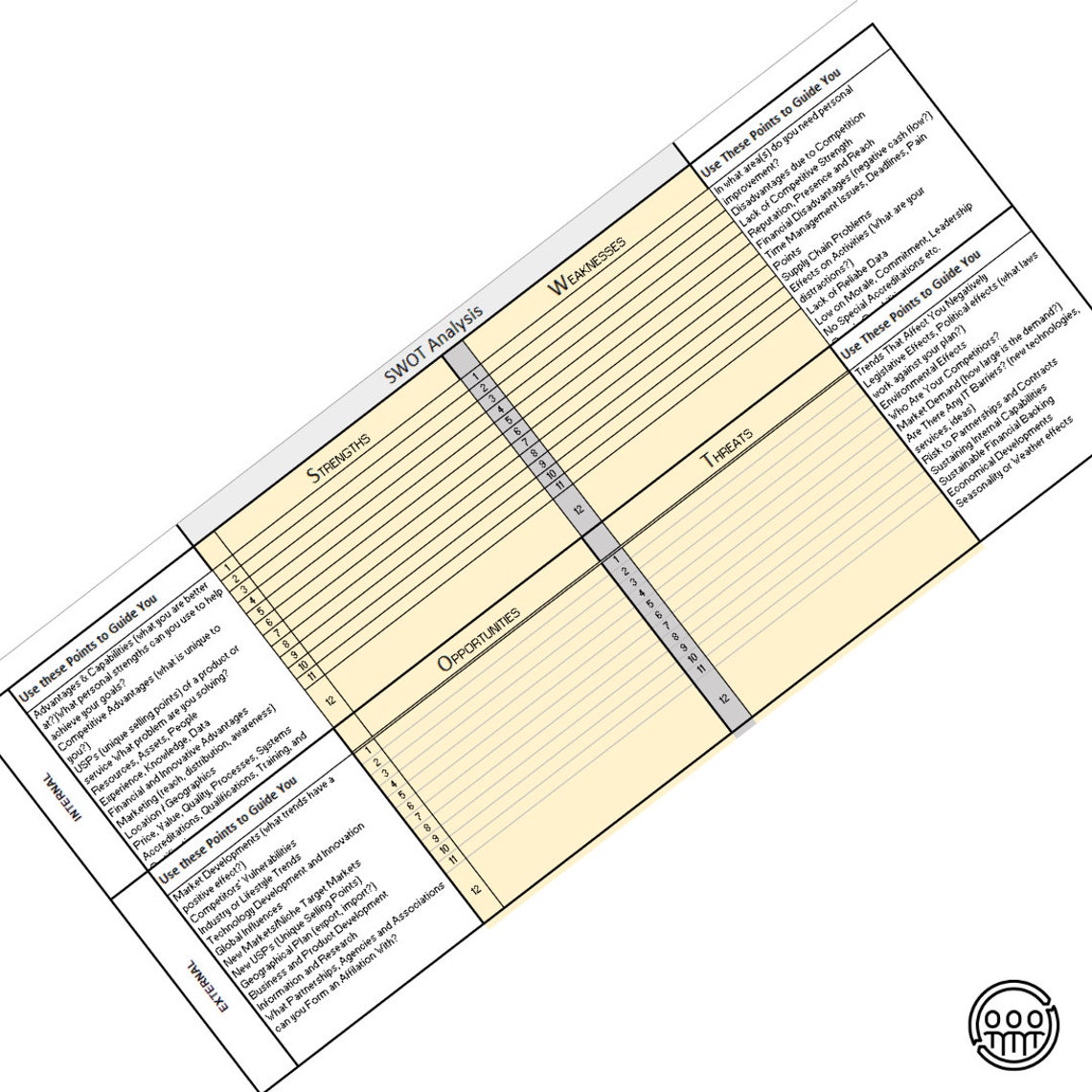 SWOT Analysis Template Excel Spreadsheet, Marketing Plan Workbook ...