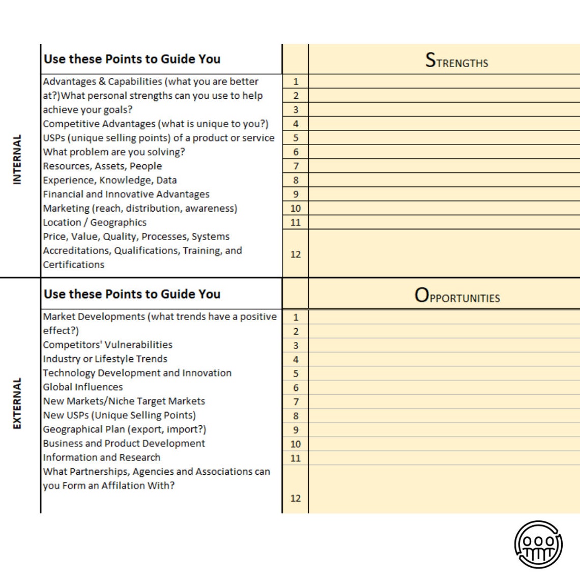 SWOT Analysis Template Excel Spreadsheet, Marketing Plan Workbook ...