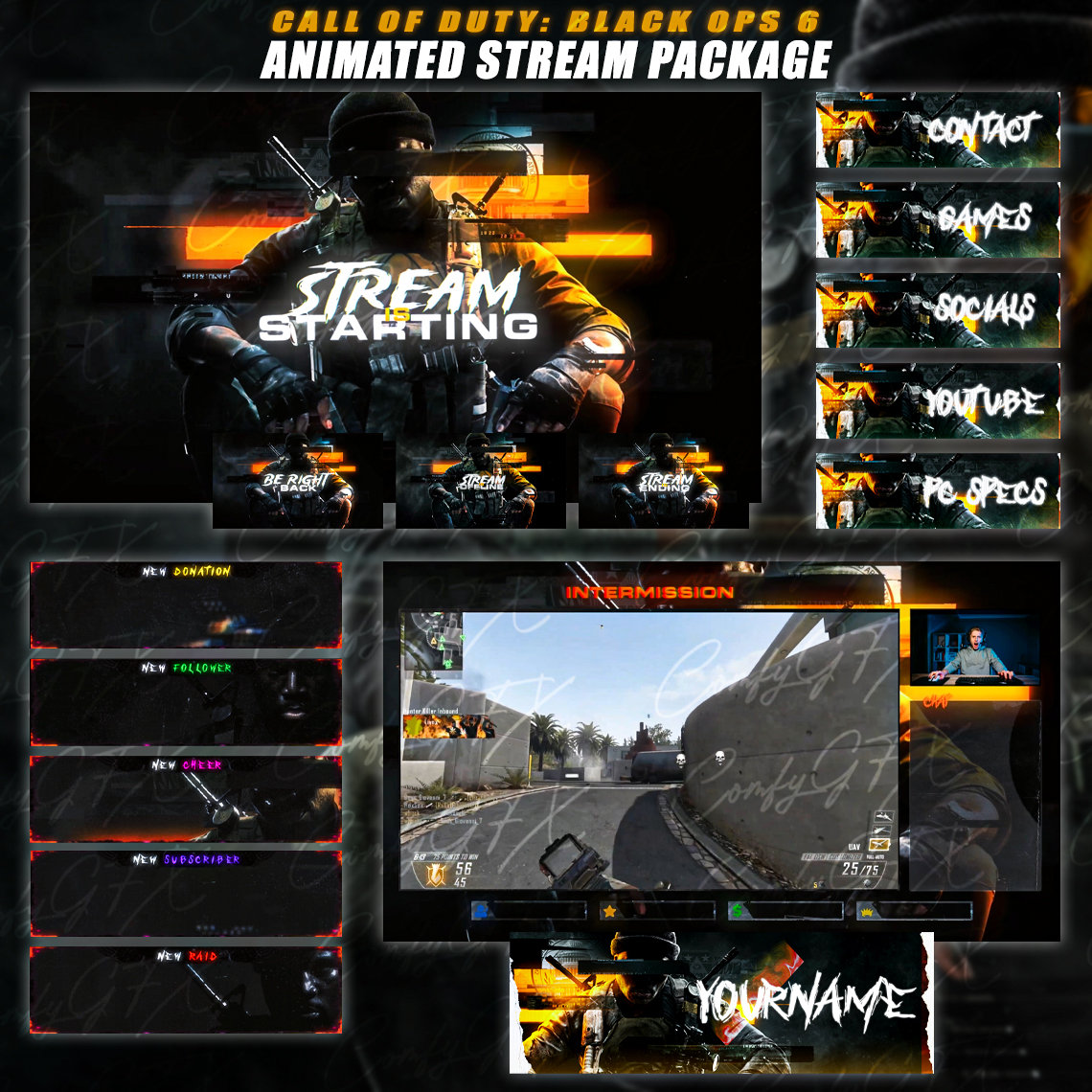 Black Ops 6 Animated Twitch Stream Package Overlay, Panels, Alerts ...